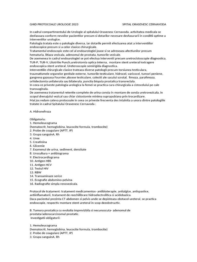 Ghid Protocoale Urologie 2023 | PDF