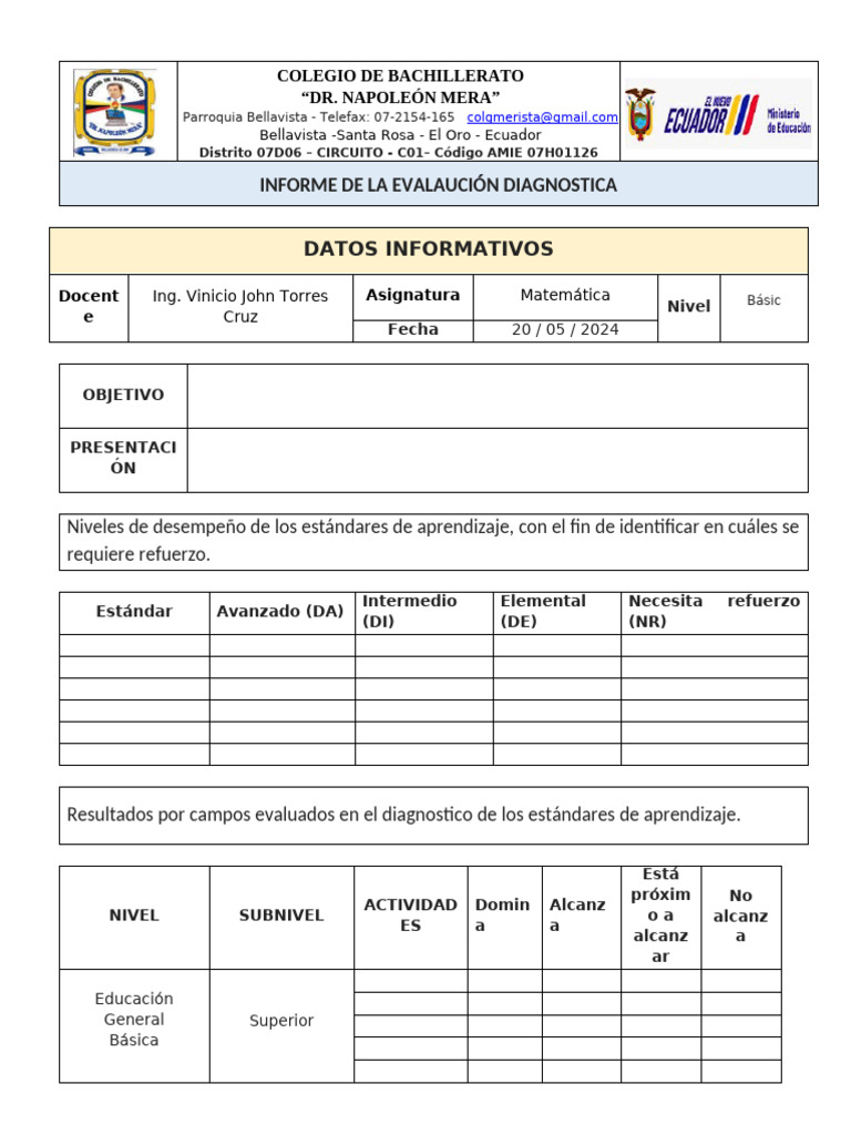 INRFORME DE EVAL. DIAGN. 2do 2024 - | PDF