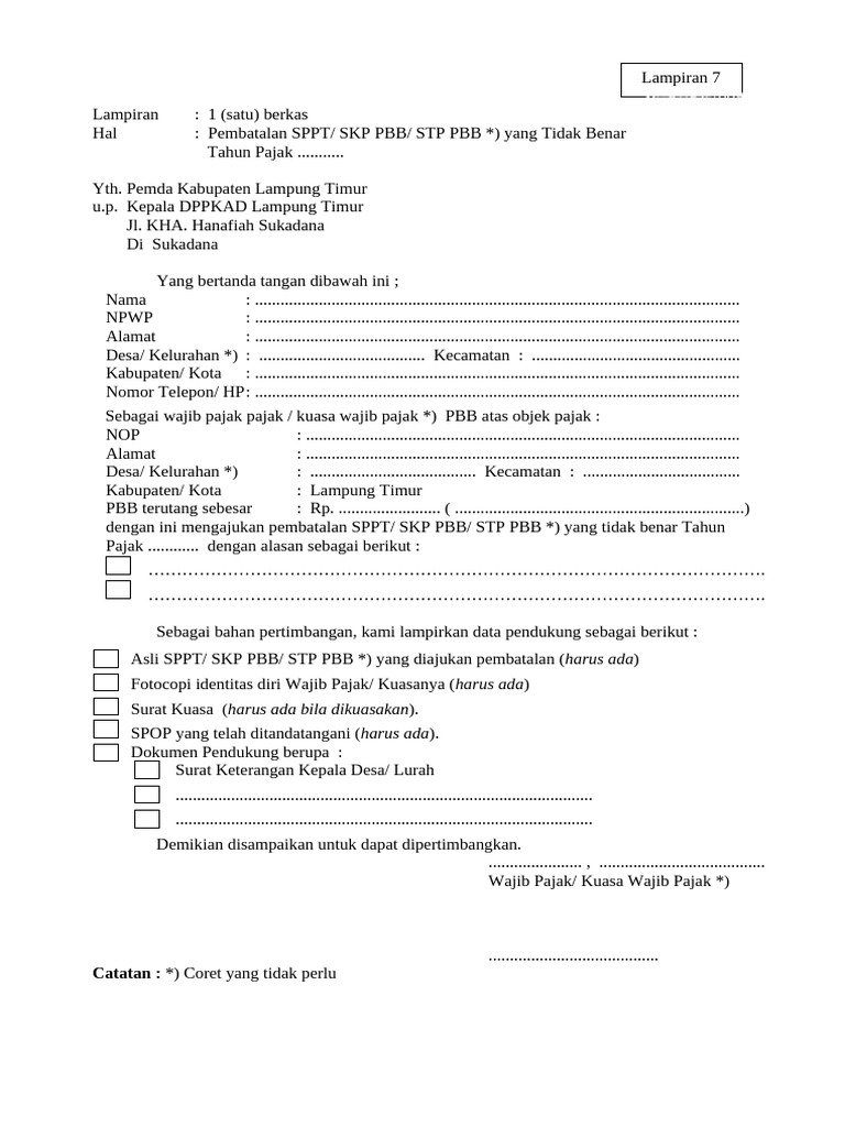 Form Pembatalan SPPT | PDF