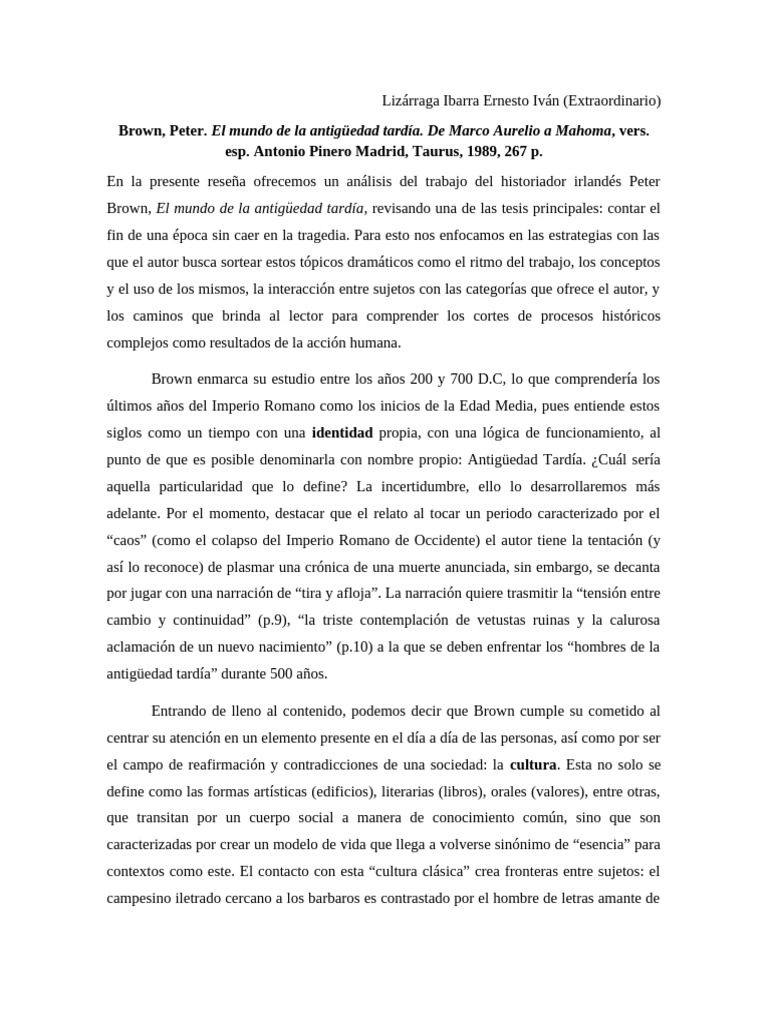 Peter Brown (Reseña 1, Lizarraga Ibarra Ernesto Ivan) | PDF