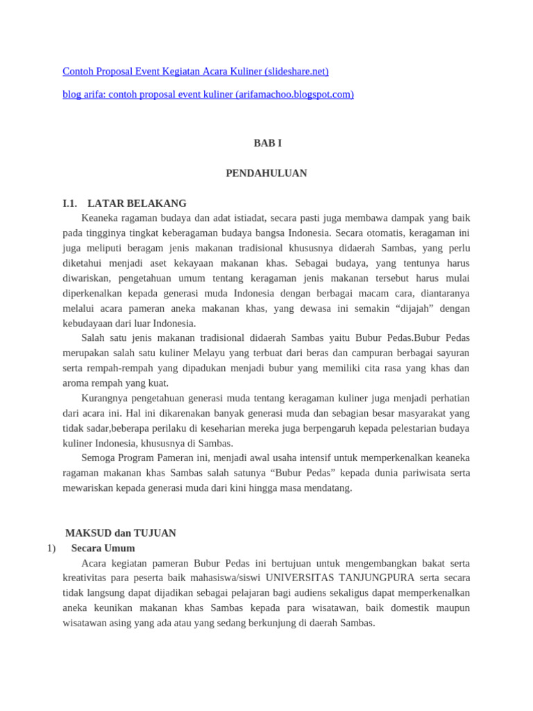 Proposal Pameran Kuliner Bubur Pedas | PDF