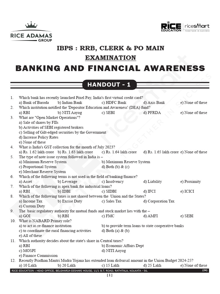 Banking Awarness HO 1 (Q) | PDF