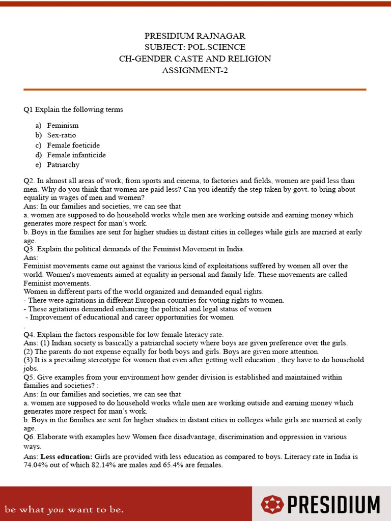 G-10 Gender Caste and Religion Assignment-2 | PDF