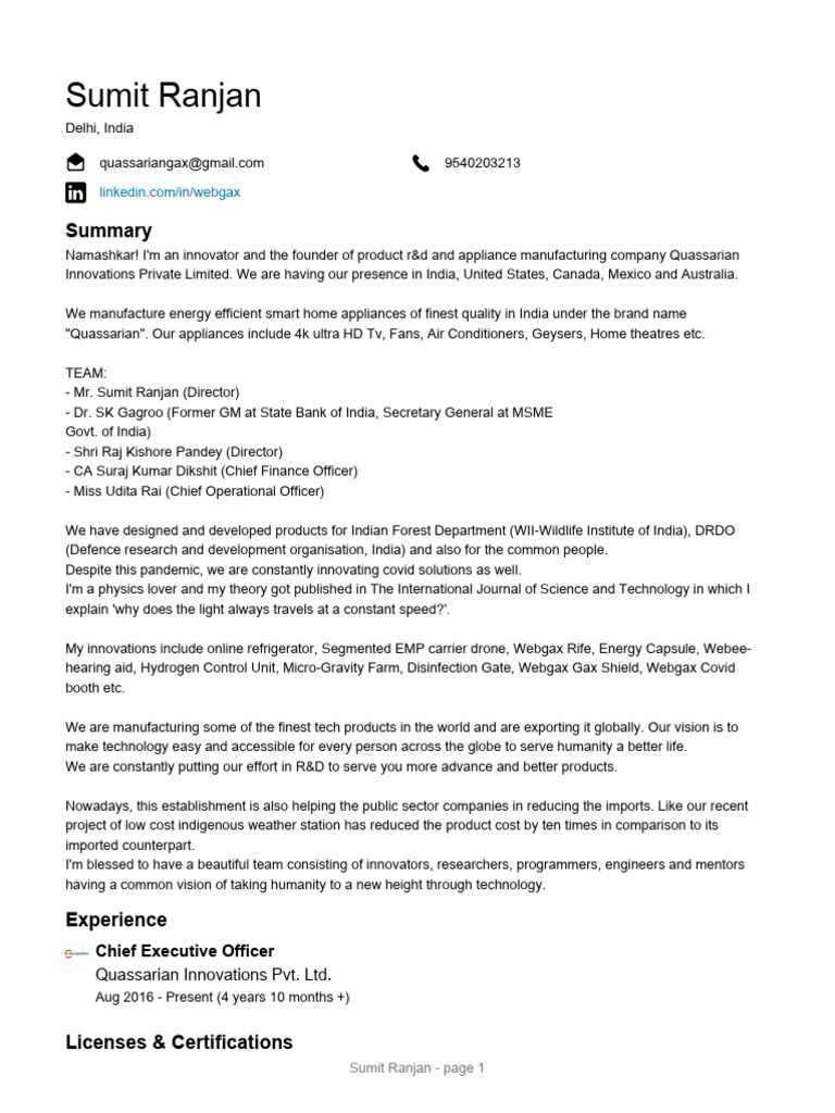 Resume Sumit Ranjan | PDF