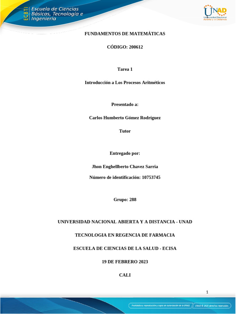 Tarea 1 - CHAVEZ - JHON | PDF | Arithmetic | Mathematics