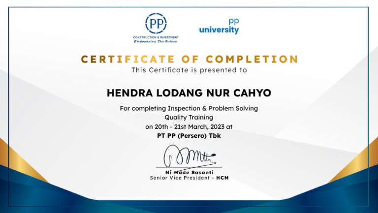 Hendra Lodang Nur Cahyo (Inspection & Problem Solving Quality Training) | PDF