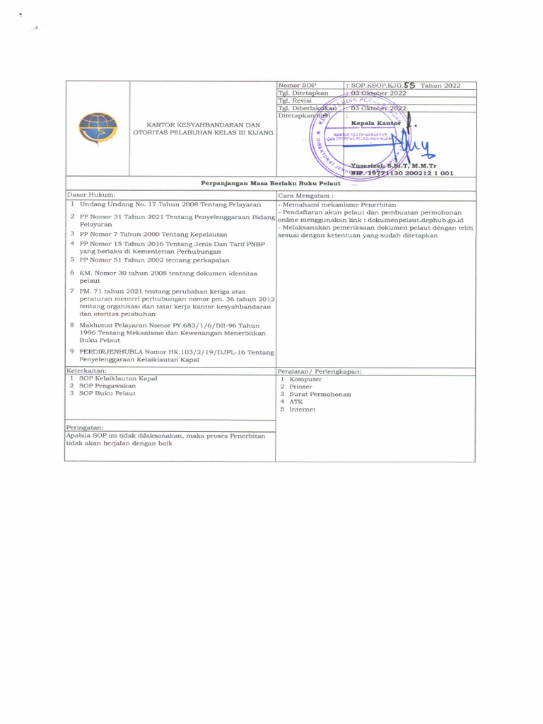 Perpanjangan Masa Berlaku Buku Pelaut | PDF