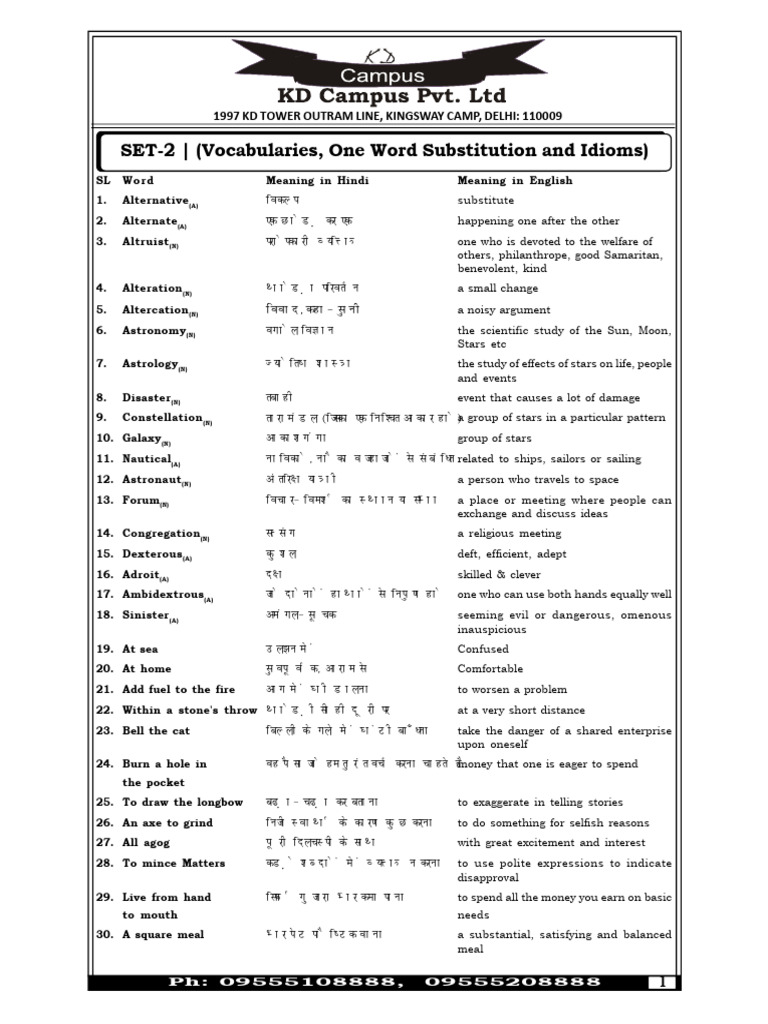 02 - Vocabularies, One Word Substitution and Idioms | PDF