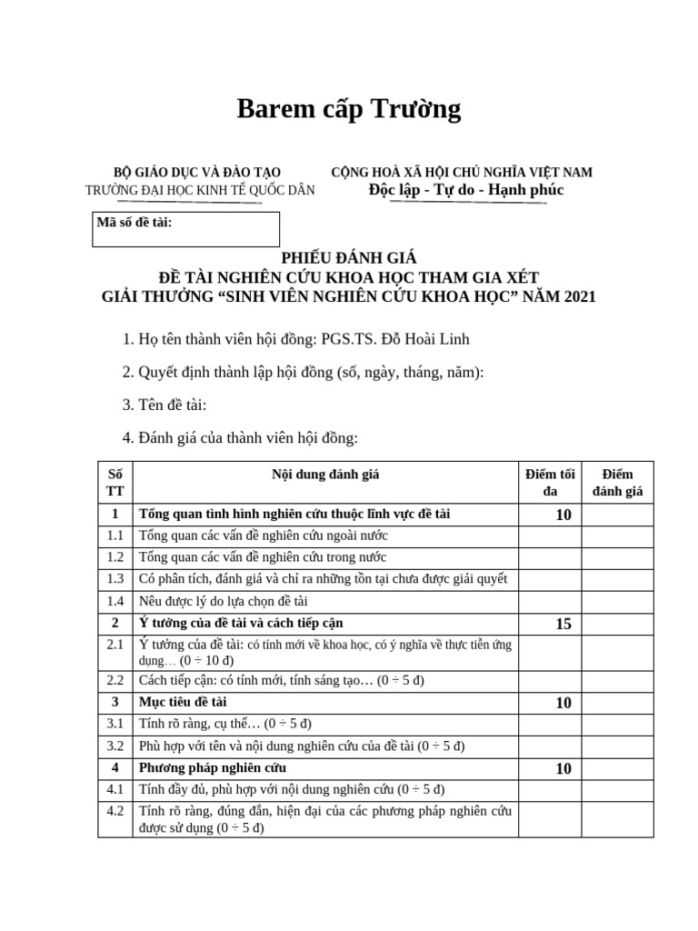 Barem Chấm Điểm | PDF