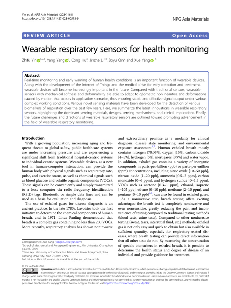 Wearable Respiratory Sensors For Health Monitoring: Reviewarticle ...