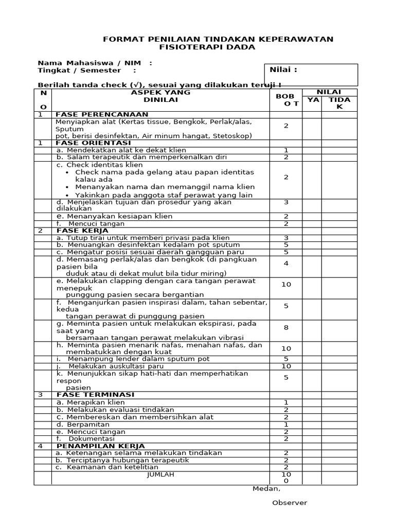 Format Nilai OSCE Fisioterapi Dada | PDF