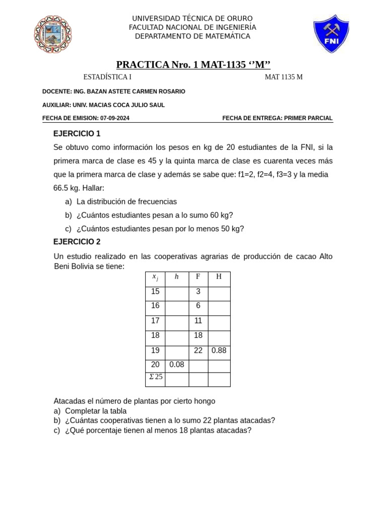 Práctica 1 Mat-1135 M | PDF