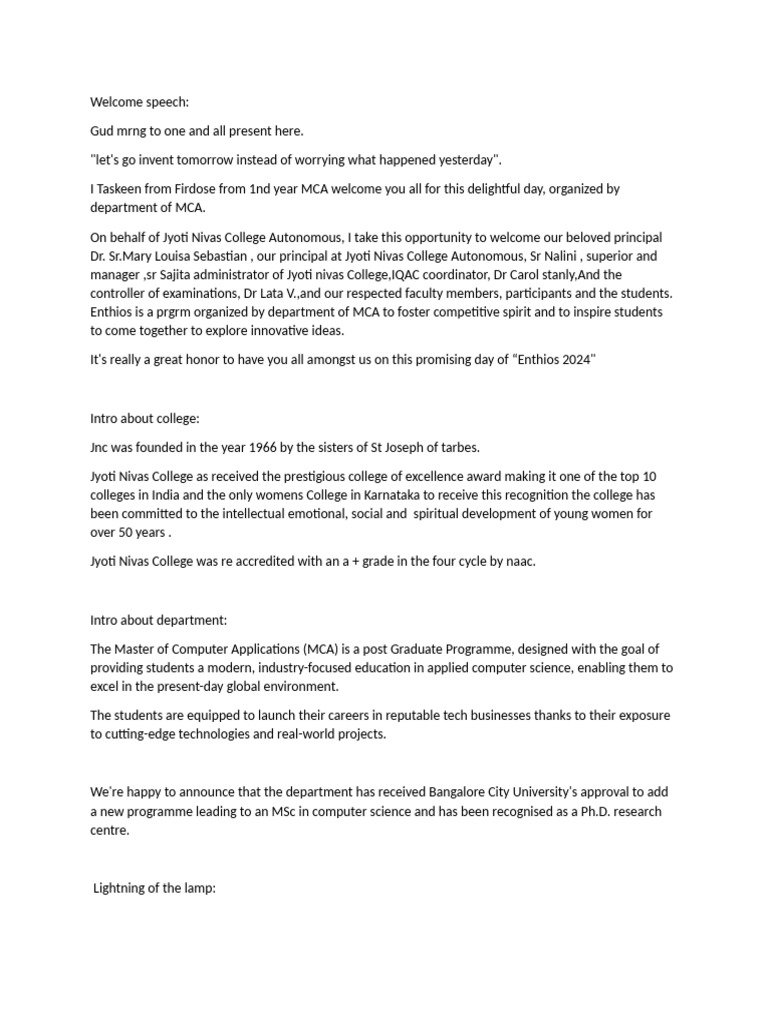 Welcome Speech | PDF