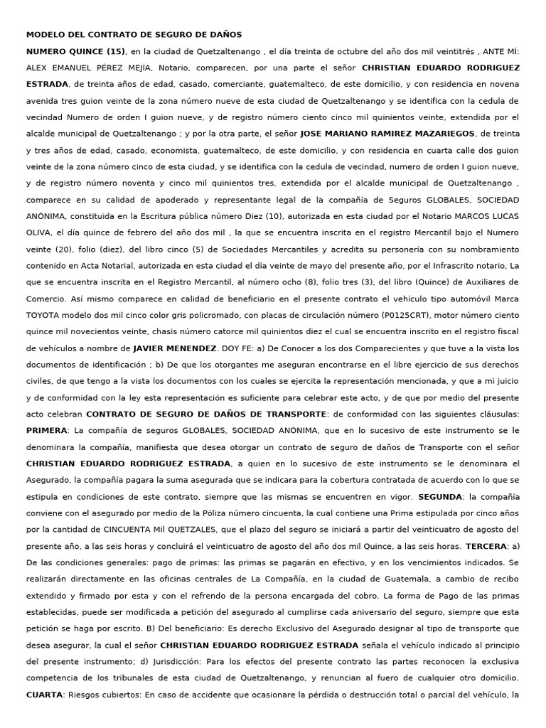 MODELO DEL CONTRATO DE SEGURO DE DAÑOS | PDF