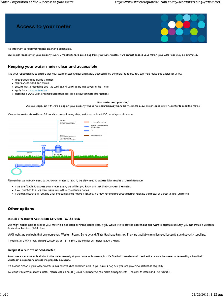 Water Corporation of WA - Access To Your Meter | PDF