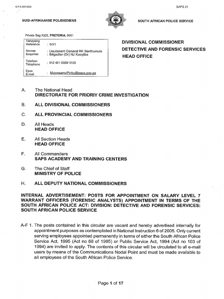 Internal Advertisement - Division Detective and Forensic Services | PDF
