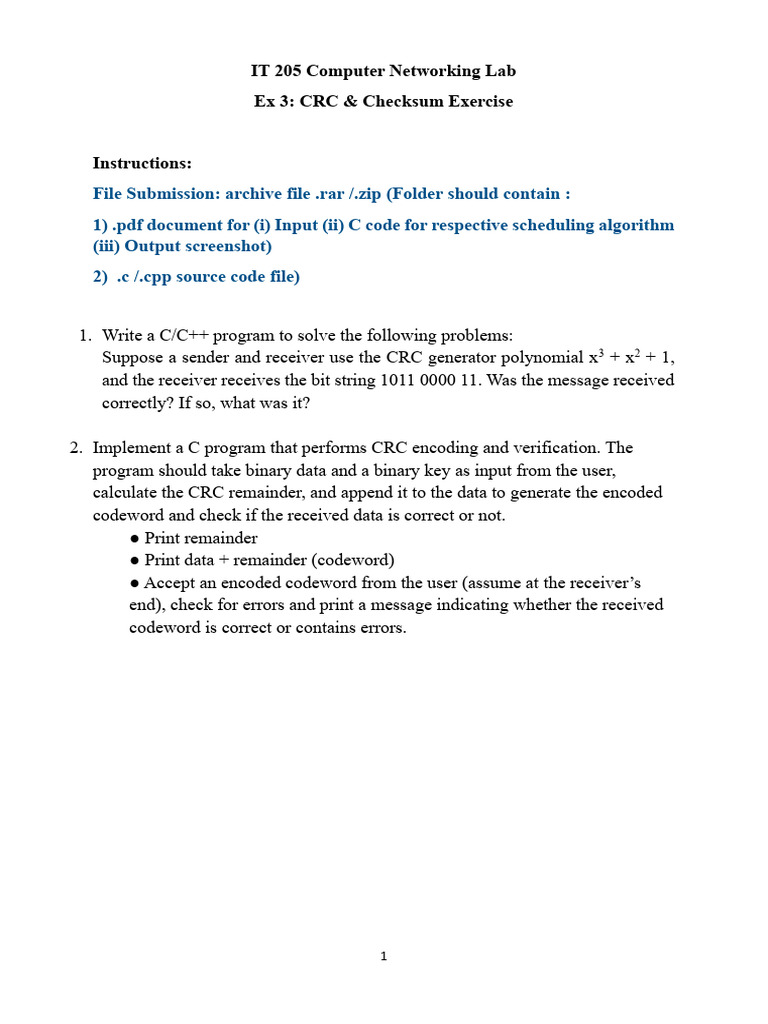 CRC Checksum EXERCISE | PDF