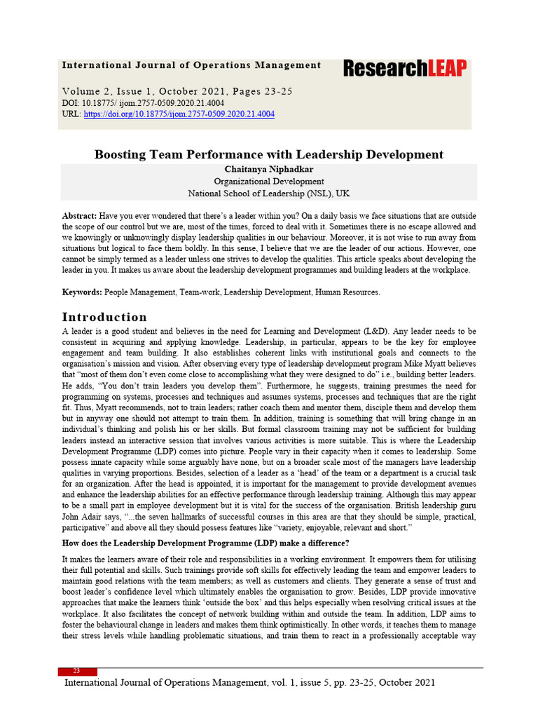 04 - Boosting Team Performance With Leadership Development 1 | PDF ...