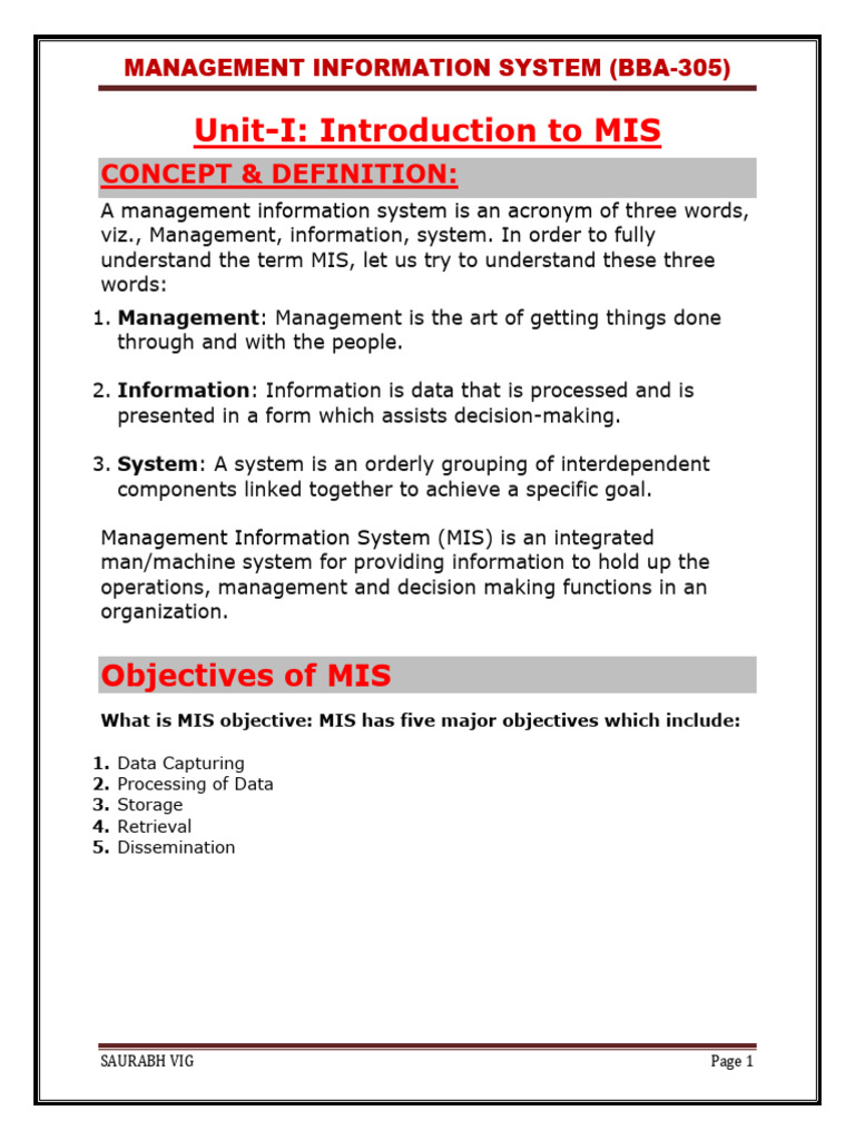 Mis Unit-1 Introduction | PDF