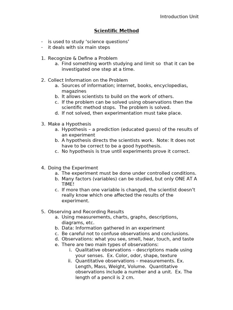 Handout 1 - Scientific Method | PDF