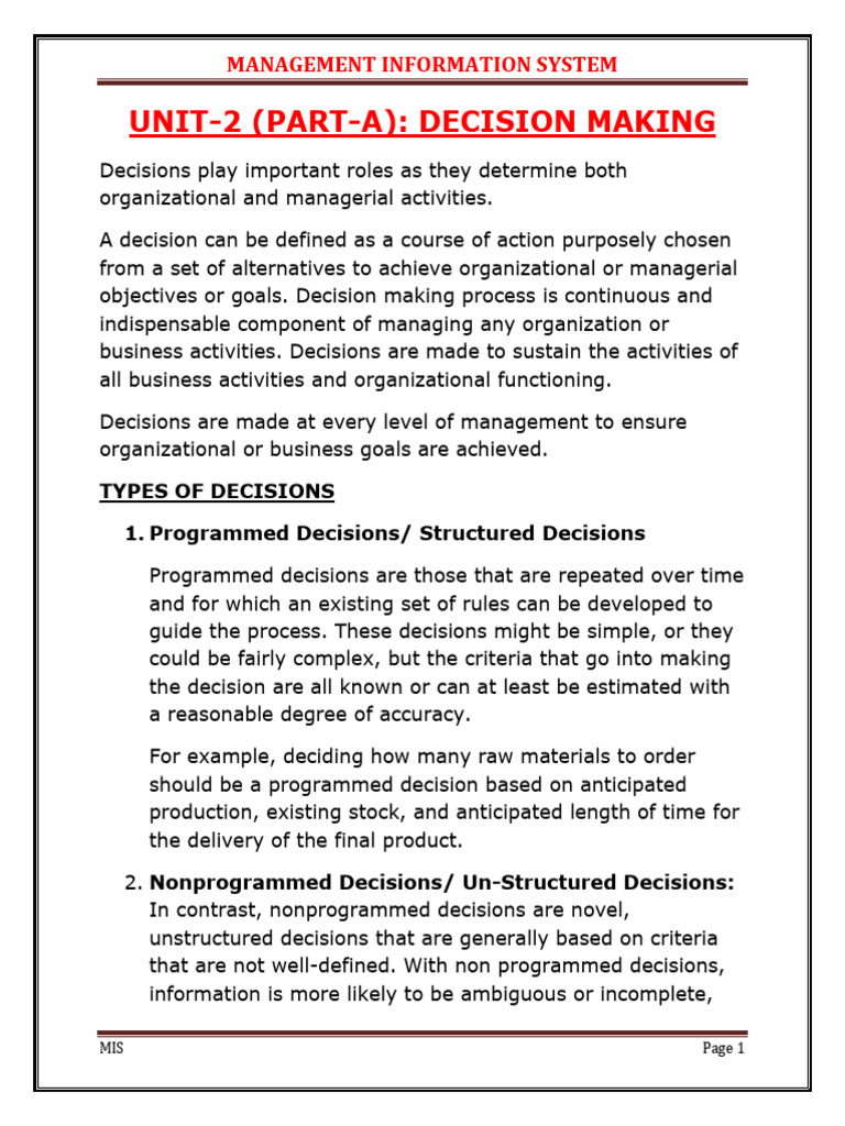 UNIT-2 PART-B DECISION MAKING | PDF