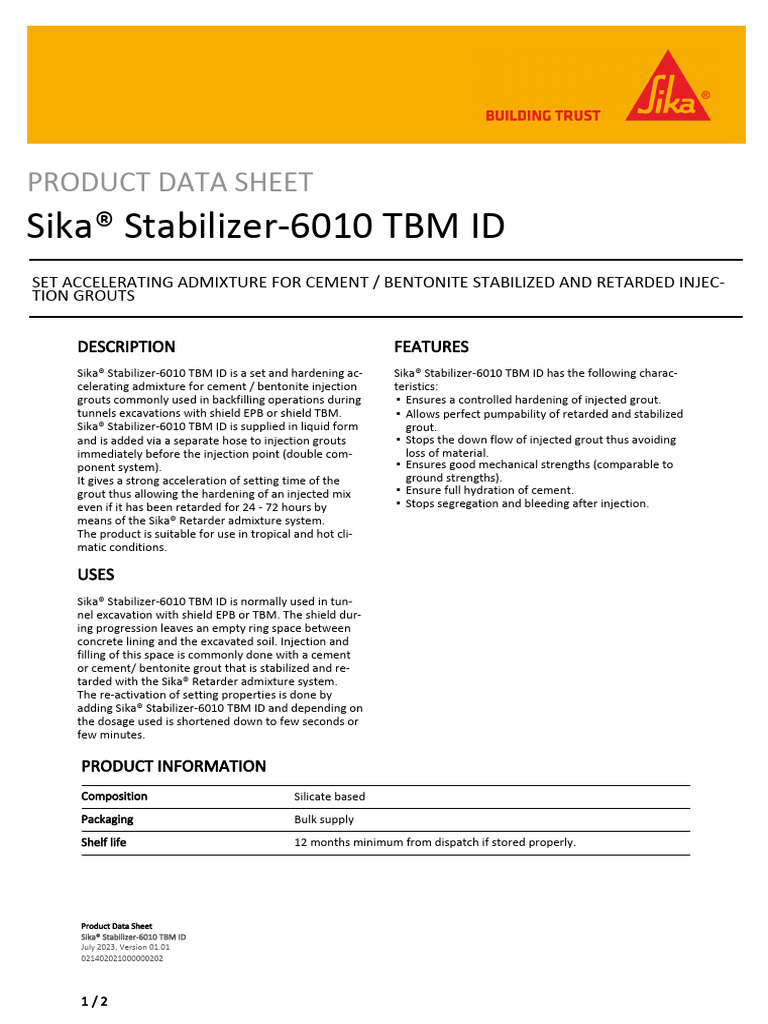Sika Stabilizer 6010tbmid | PDF | Concrete | Home & Garden