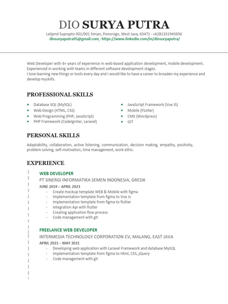 Resume Dio Surya Putra | PDF