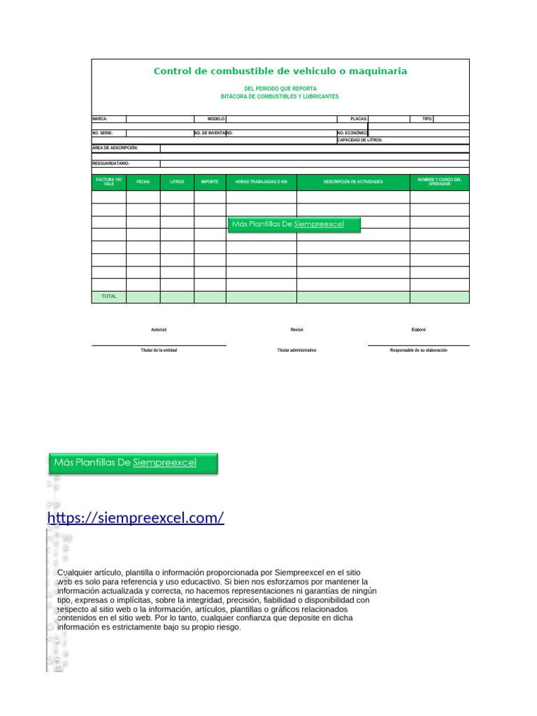 Formato 1 Control Combustible | PDF
