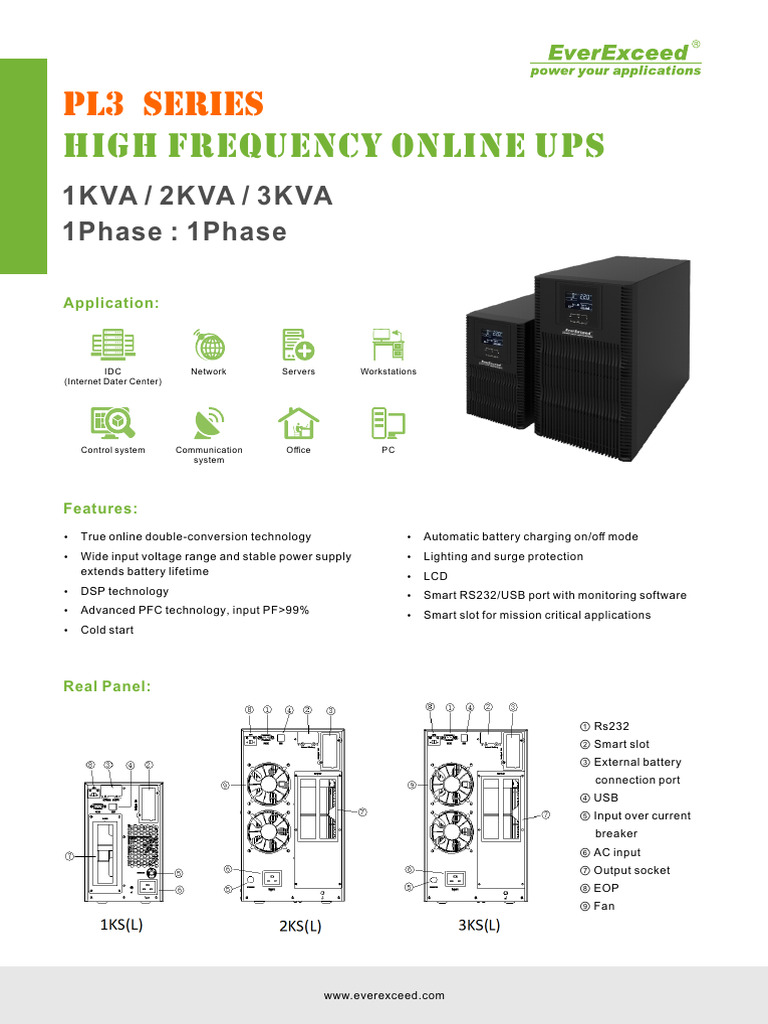 PL3 Series High Frequency Online UPS 1-3KVA | PDF