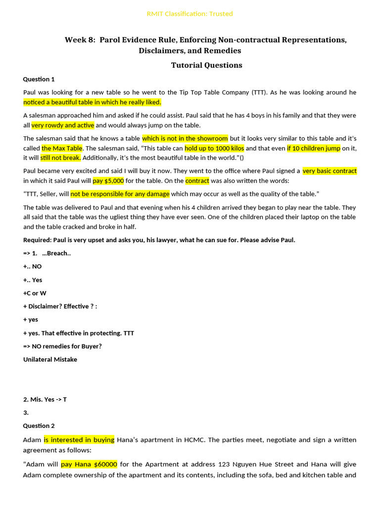 Week 8 Tutorial Questions | PDF