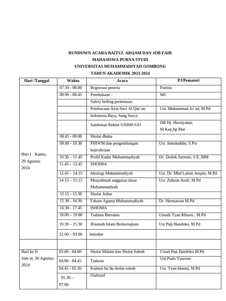 Rundown Jfba 2024 Sementara | PDF