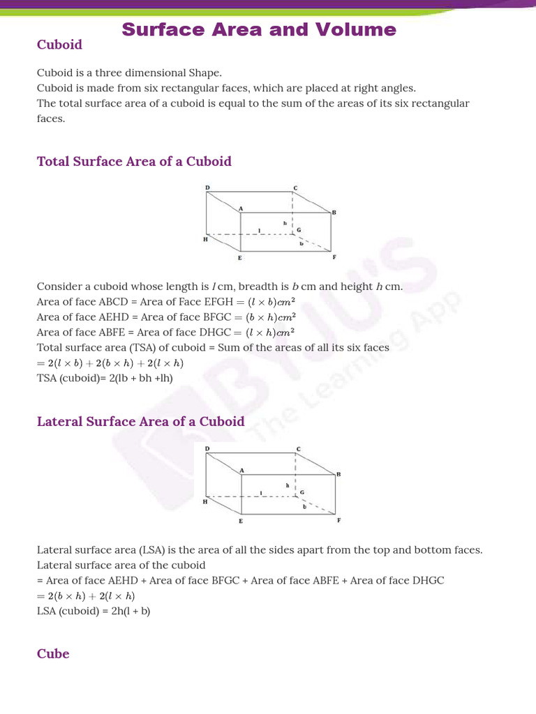 Surface Areas and Volumes Class 9 | PDF