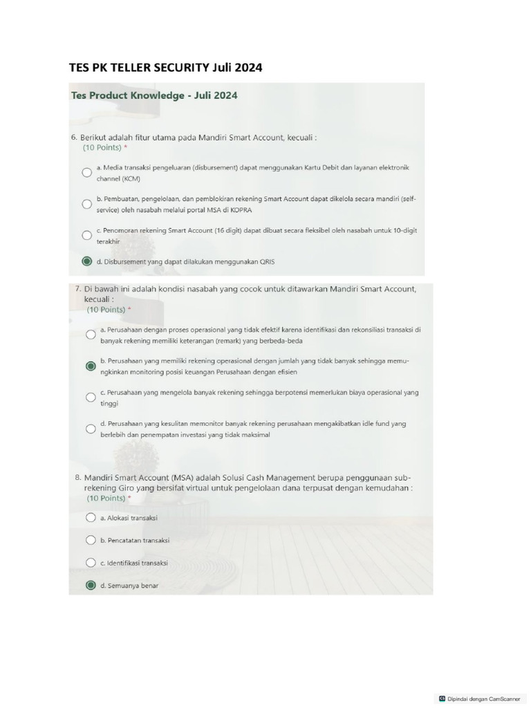 Tes PK Dot Teller Security Juli 2024 100 | PDF