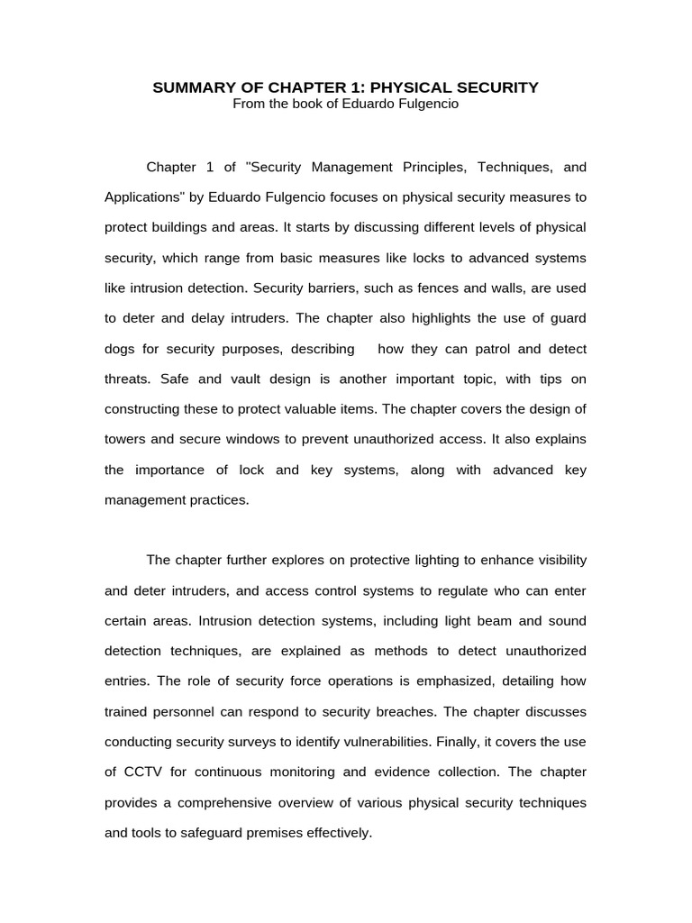 Chapter 1 Physical Security Summary | PDF