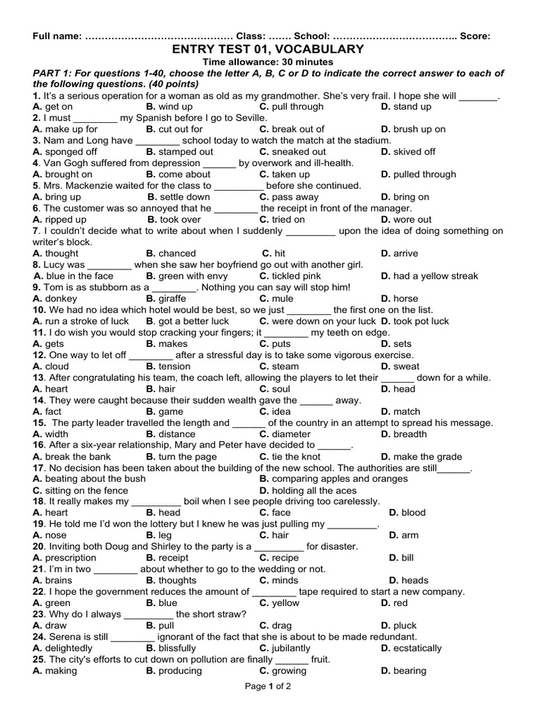 1 Entry Test | PDF