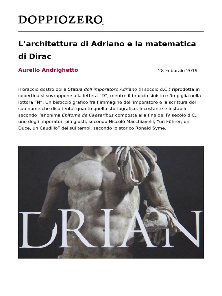 Larchitettura Di Adriano e La Matematica Di Dirac | PDF