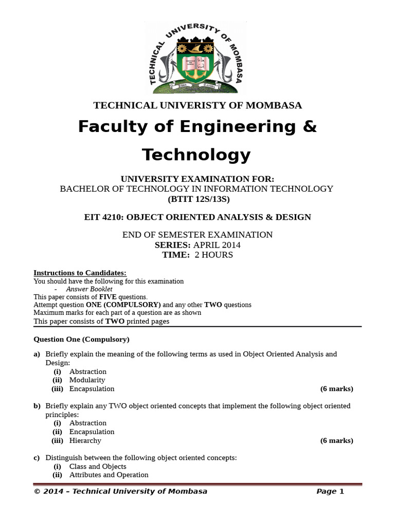 Object Oriented Analys & Design Eit 4210 | PDF