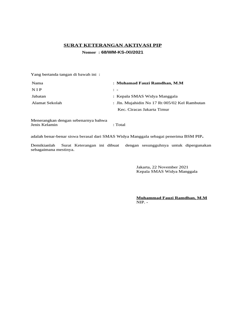 Contoh Surat Keterangan Untuk Aktivasi Rekening | PDF