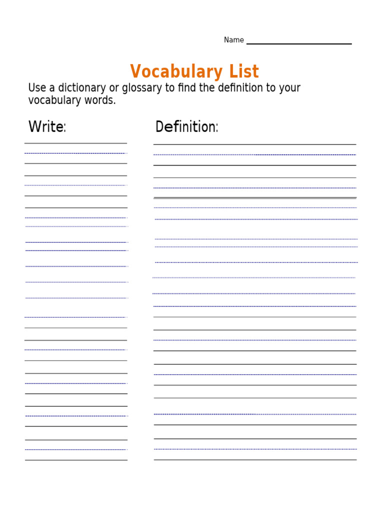 Vocabulary Template Plantilla | PDF
