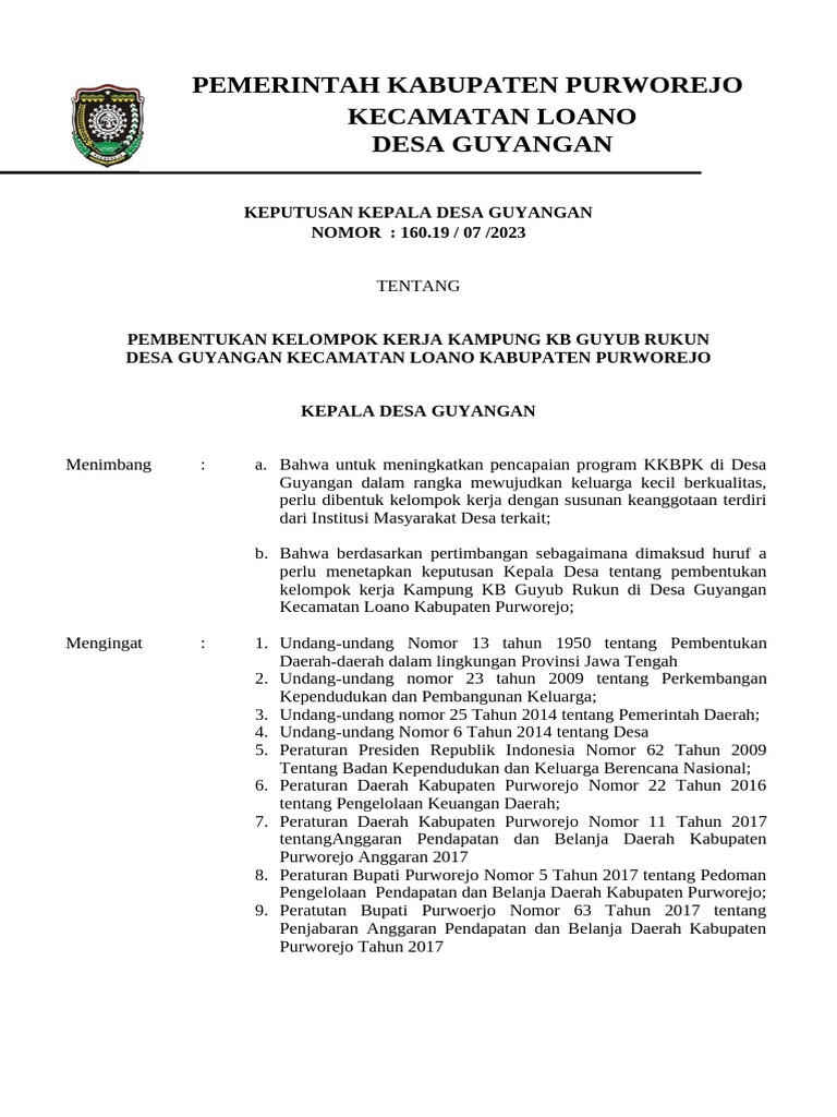 SK Pokja Kampung KB | PDF