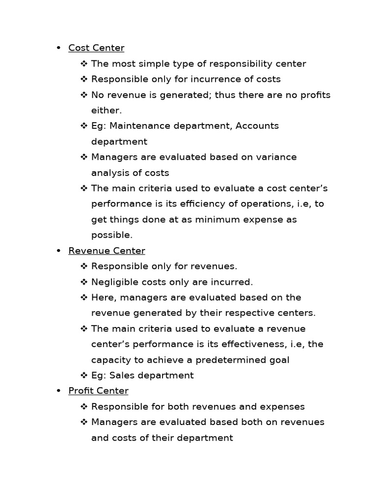 Classification of Responsibility Centers | PDF