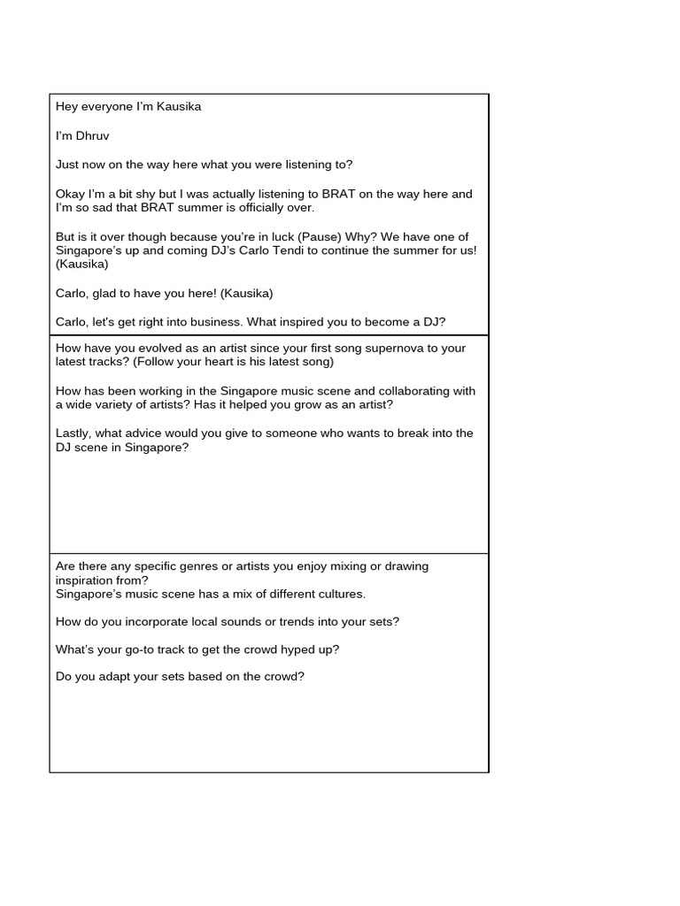 Emcee Cue Card Template for DJ Interview | PDF