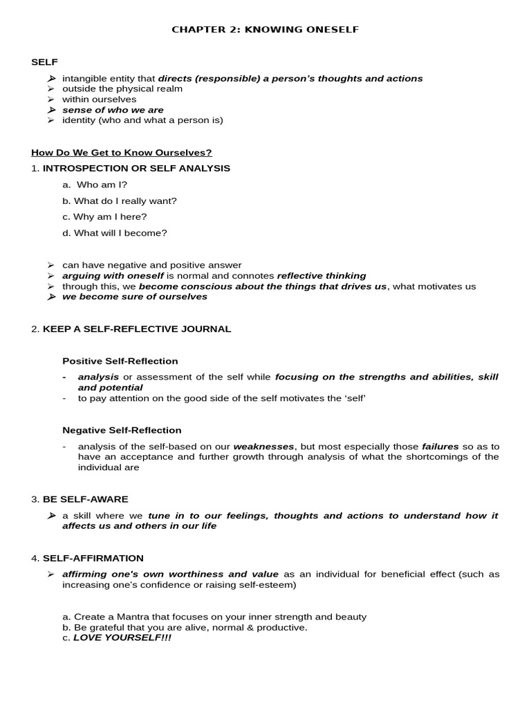 Chapter 2 - Knowing Oneself (Per - Dev) | PDF