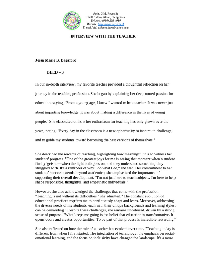 Interview With The Teacher | PDF