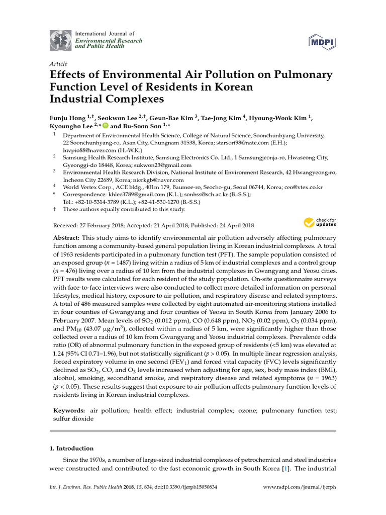 Effects of Environmental Air Pollution On Pulmonary Function Level of ...