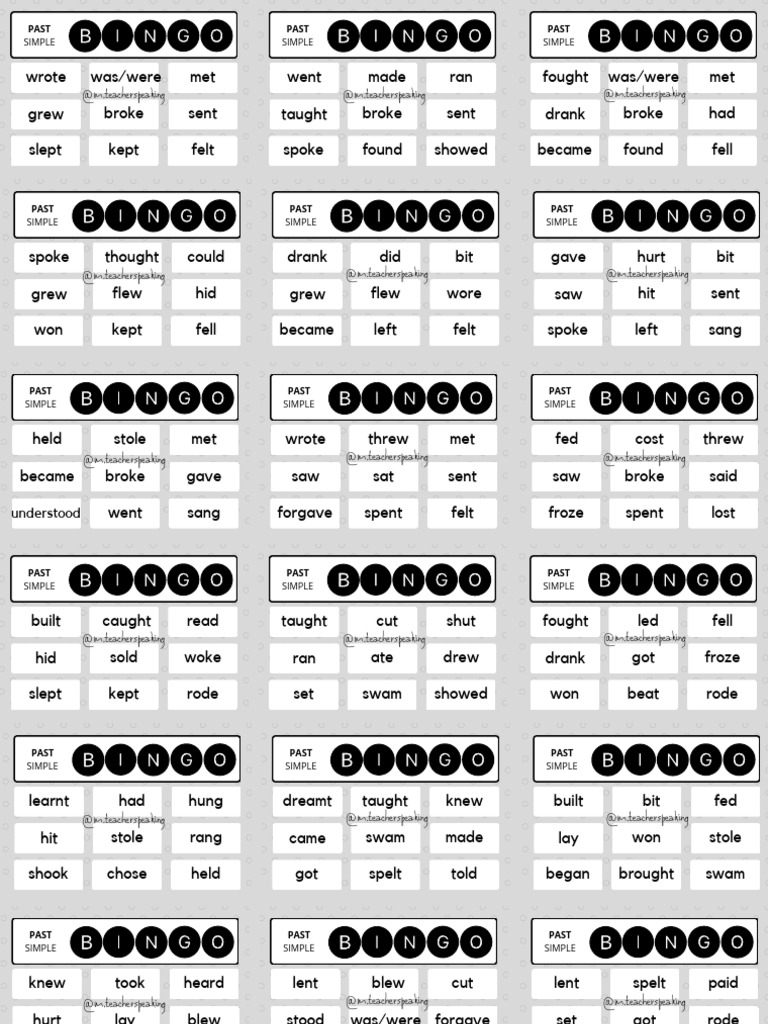 bingo past simple irregular verbs | PDF