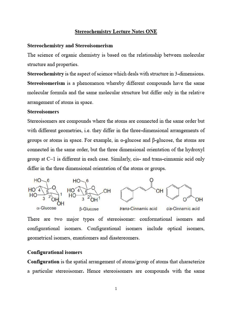 Stereochemistry Lecture Notes ONE | PDF