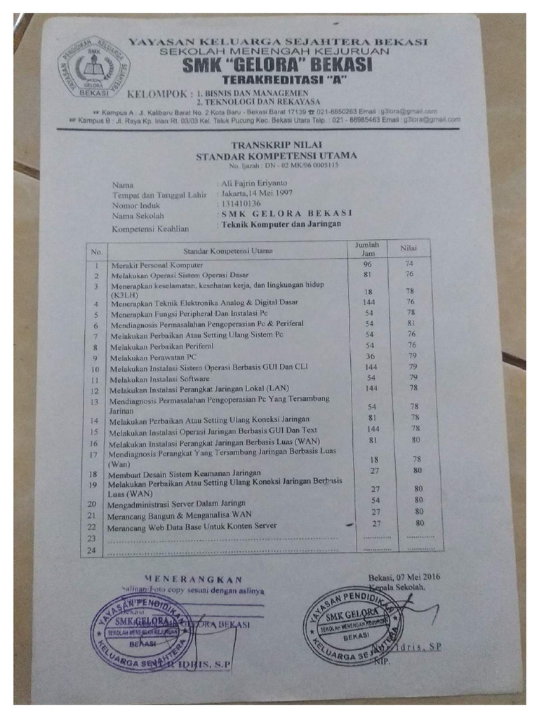 Transkrip Nilai - Pelaksanaan Lab Air-Dikompresi | PDF