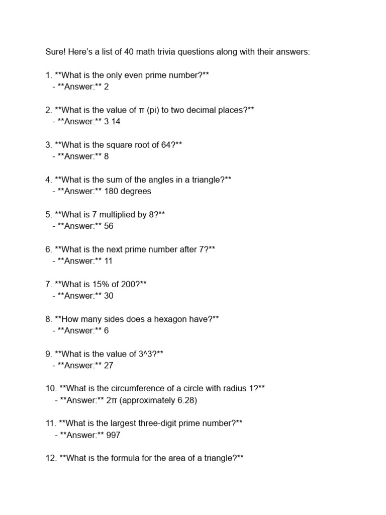 maths trivia questions | PDF