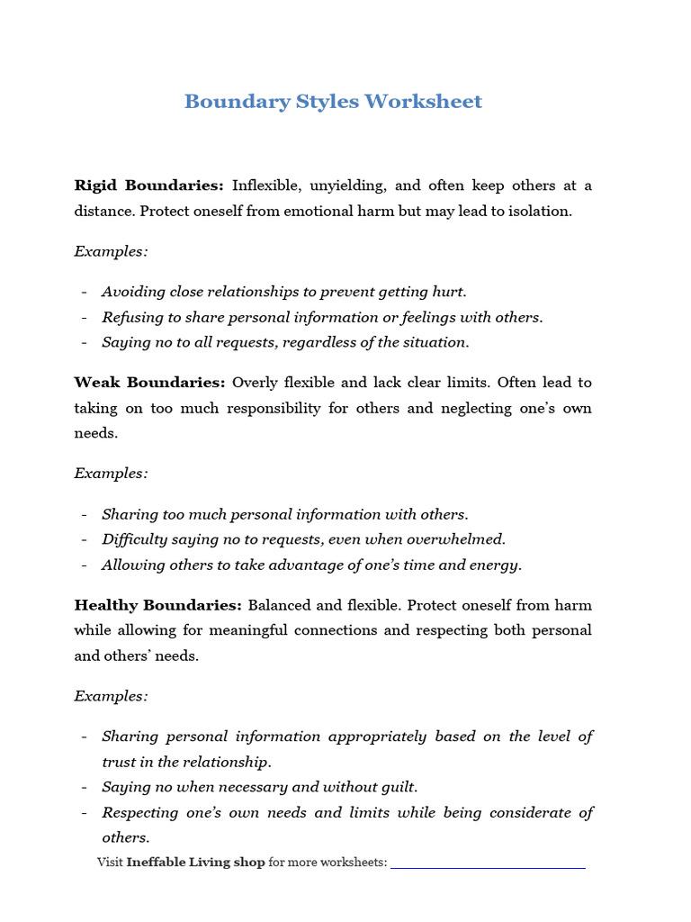 Boundary Styles Worksheet | PDF